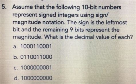 solved 5 assume that the following 10 bit numbers represent