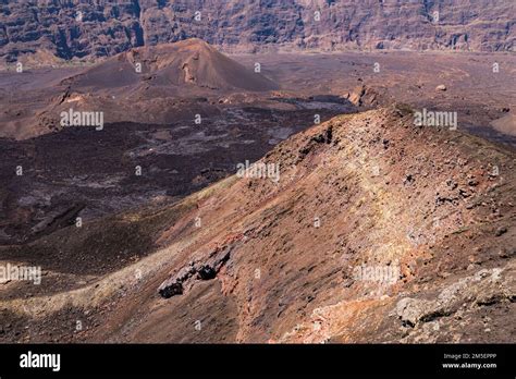 View Over The New Crater Pico Pequeno To The Lava Flow In The Caldera Of Pico Do Fogo Cape