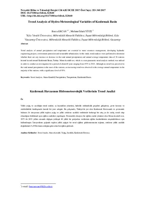 Pdf Trend Analysis Of Hydro Meteorological Variables Of Kızılırmak Basin