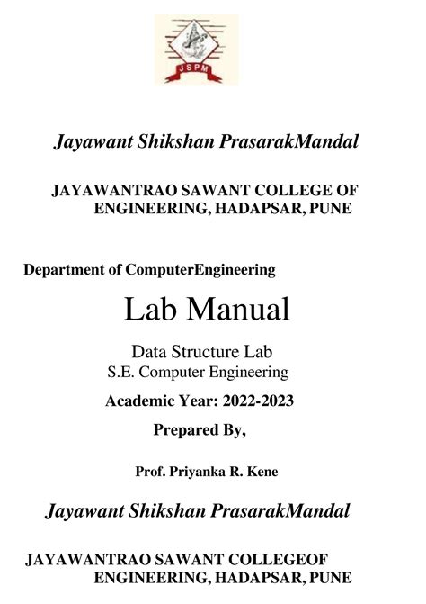 Fds Lab Manual Lab Practics Jayawant Shikshan Prasarakmandal Jayawantrao Sawant