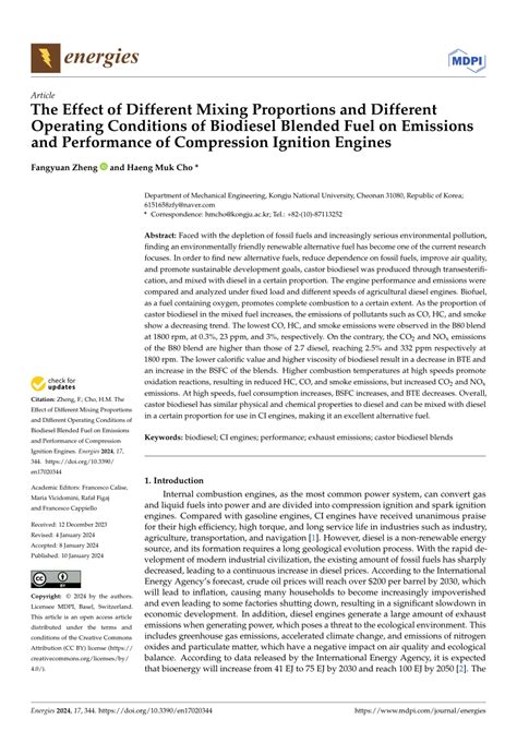 Pdf The Effect Of Different Mixing Proportions And Different Operating Conditions Of Biodiesel