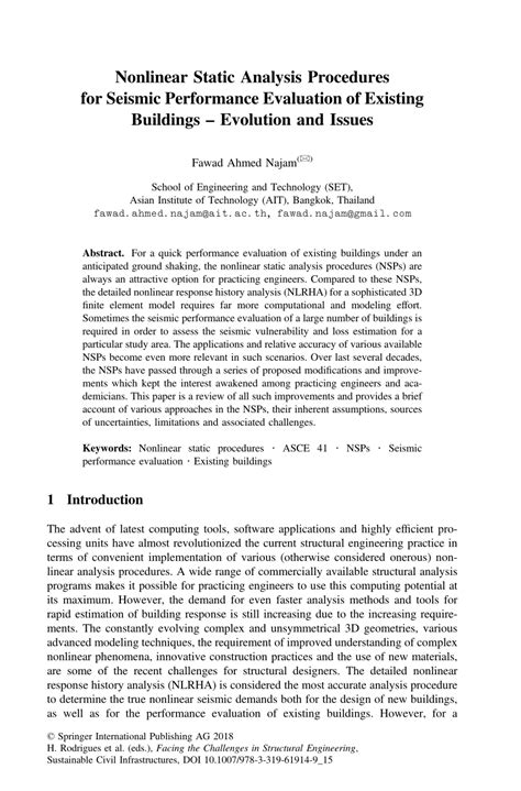 Pdf Nonlinear Static Analysis Procedures For Seismic Performance