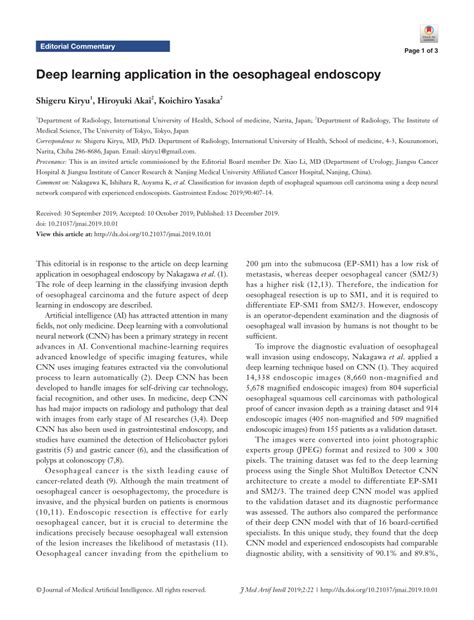 Pdf Deep Learning Application In The Oesophageal Endoscopy