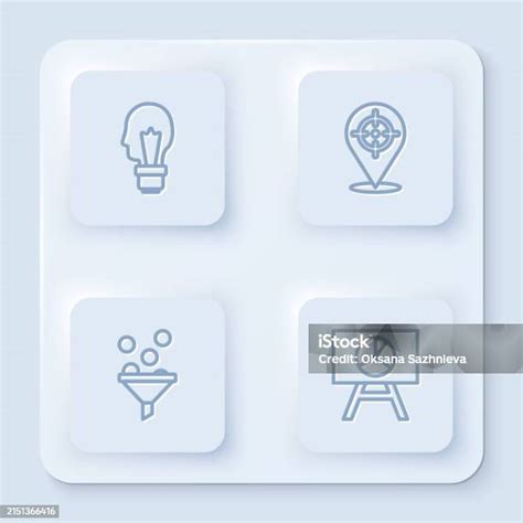 아이디어 목표 리드 관리 및 보드 그래프 차트의 개념으로 라인 전구를 설정합니다 흰색 사각형 버튼입니다 벡터 개념에 대한 스톡 벡터 아트 및 기타 이미지 Istock