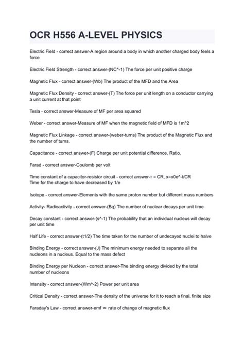 OCR H556 A LEVEL PHYSICS Questions Answers OCR H556 A LEVEL PHYSICS Stuvia US