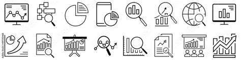 Data Analysis Line Icons Set Modern Linear Graphic Design Concepts