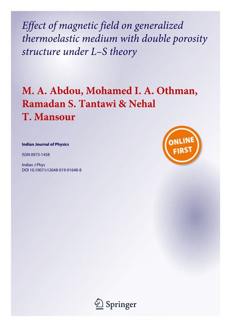 Pdf Effect Of Magnetic Field On Generalized Thermoelastic Medium With Double Porosity