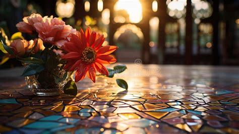 A Close Up Of A Stained Glass Window Or Mosaic Stock Illustration