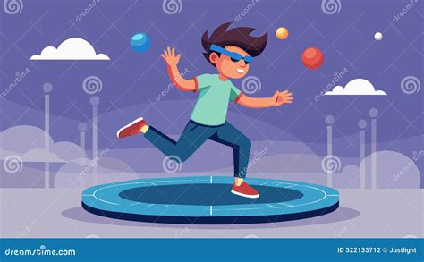 A Boy Bounces On A Virtual Trampoline Trying To Catch Bouncing Balls That Are Coming At Him From