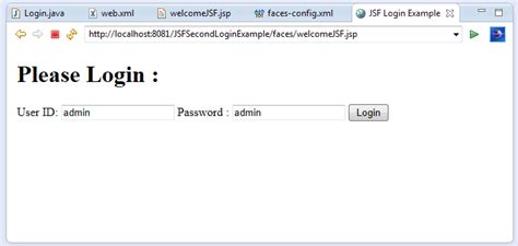 jsf 2 2 java server faces jsf login example