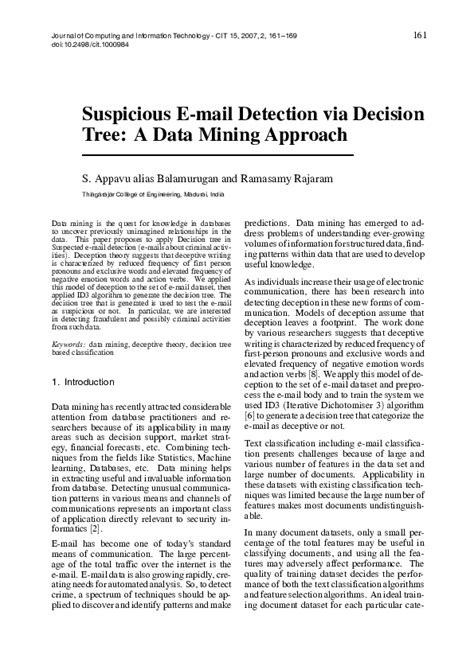 Pdf Suspicious E Mail Detection Via Decision Tree A Data Mining Approach Appavu Balamurugan