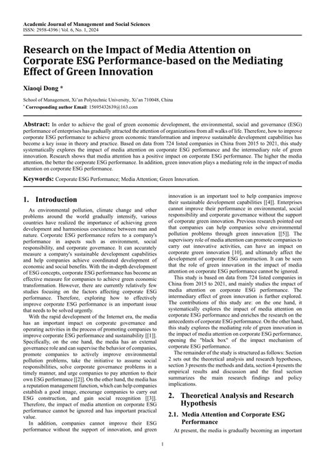 Pdf Research On The Impact Of Media Attention On Corporate Esg Performance Based On The