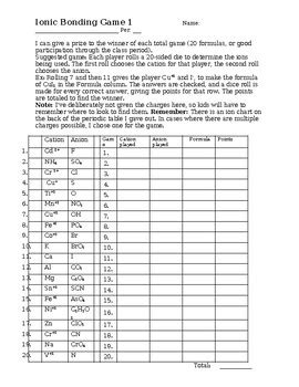 Ionic Bonding Games By Dave Swaney TPT
