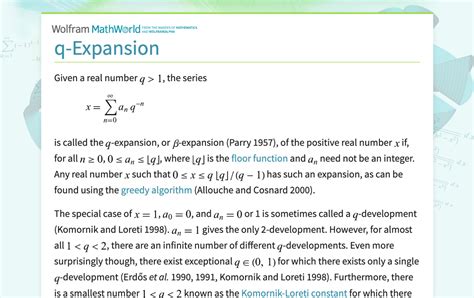 Q Expansion From Wolfram Mathworld