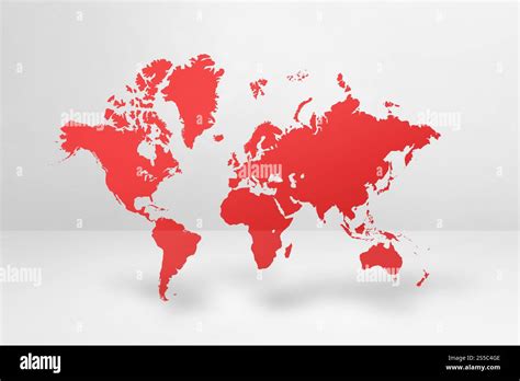 Red World Map Isolated On White Wall Background 3d Illustration Red