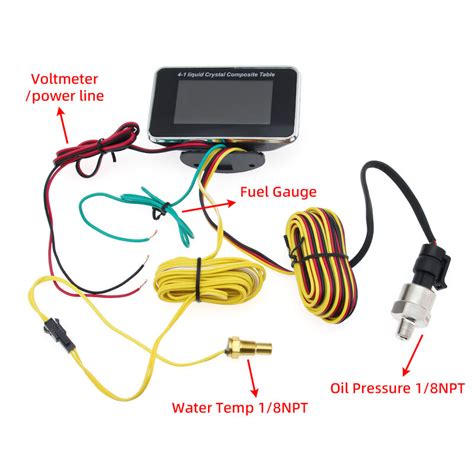12v 계기판 4 인 1 범용 Lcd 자동차 디지털 알람 게이지 연료 레벨 센서 전압계 오일 압력 연료 수온 인테리어 부품