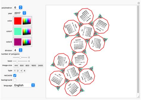 Calendar On Various Archimedean Solids In 34 Languages Wolfram Demonstrations Project