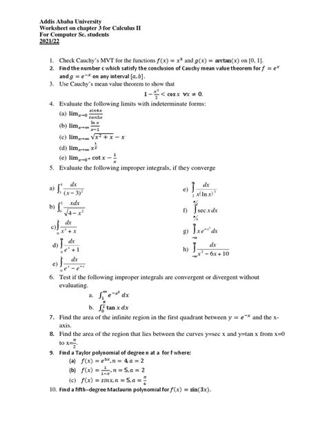 Calculus 2 Worksheet 3 Pdf Functions And Mappings Mathematical Relations