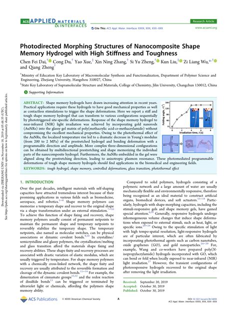Pdf Photo Directed Morphing Structures Of Nanocomposite Shape Memory Hydrogel With High