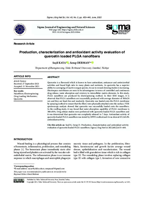 Pdf Production Characterization And Antioxidant Activity Evaluation Of Quercetin Loaded Plga