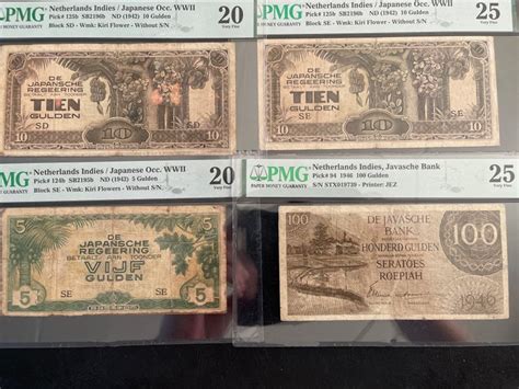 Netherlands Indies - 4 banknotes - all graded - Various - Catawiki