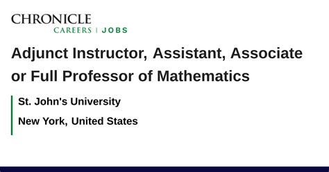 Adjunct Instructor Assistant Associate Or Full Professor Of Mathematics Job With St Johns