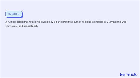 Solveda Number In Decimal Notation Is Divisible By 3 If And Only If