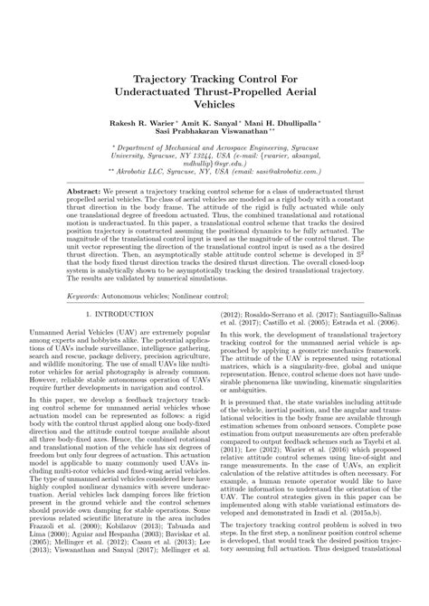 Pdf Trajectory Tracking Control For Underactuated Thrust Propelled