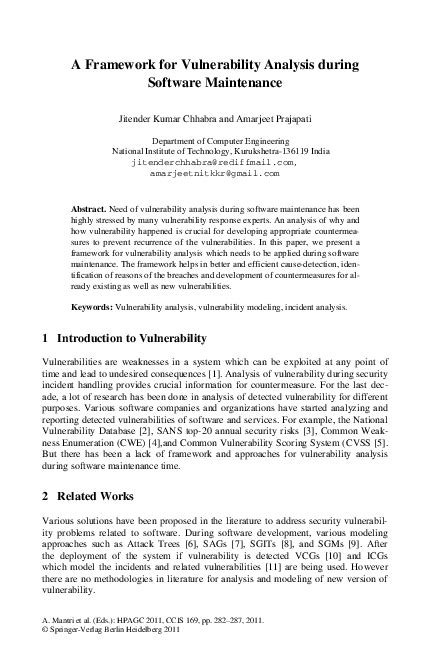 Pdf A Framework For Vulnerability Analysis During Software Maintenance
