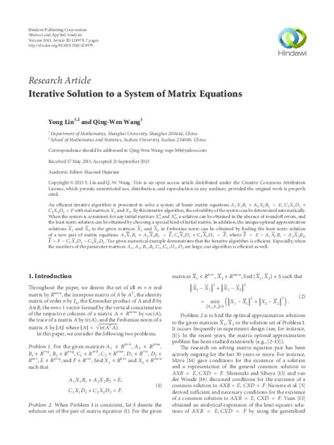 Pdf Iterative Solution To A System Of Matrix Equations