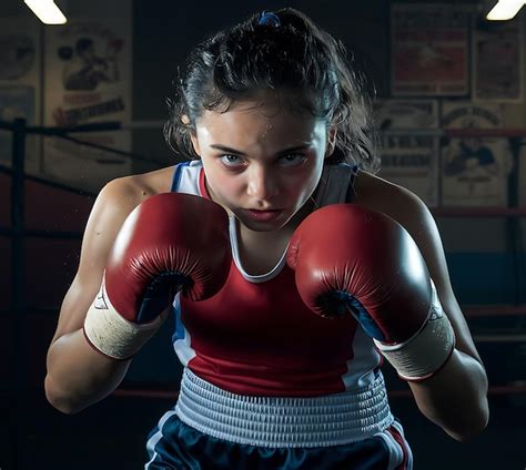 Mujer Joven Entrenando Como Boxeadora En El Gimnasio Imagen Premium