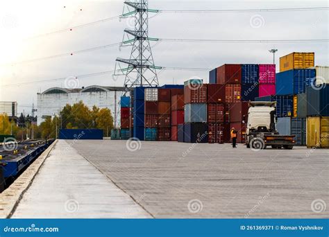 Forklift Handling Cargo Container Freight Container Loading Stock