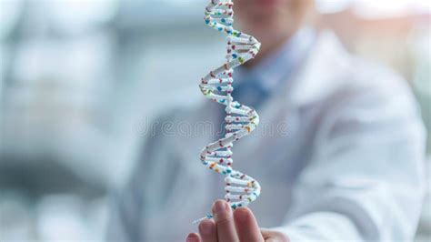 Scientist Holding A Physical Model Of A Dna Double Helix Stock