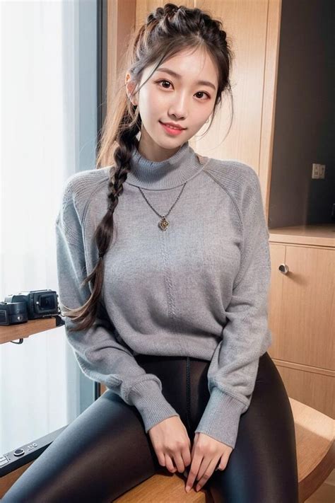 AI가 그린 그레이스웨터에 레깅스 입고 온 여친 그림 Raven Bird Casual