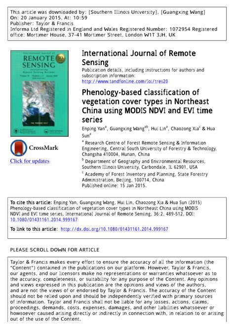 pdf phenology based classification of vegetation cover types in