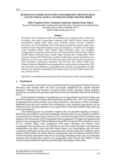 Pdf Deteksi Jalan Berlubang Pada Citra Berkabut Menggunakan Convolutional Neural Network Dan