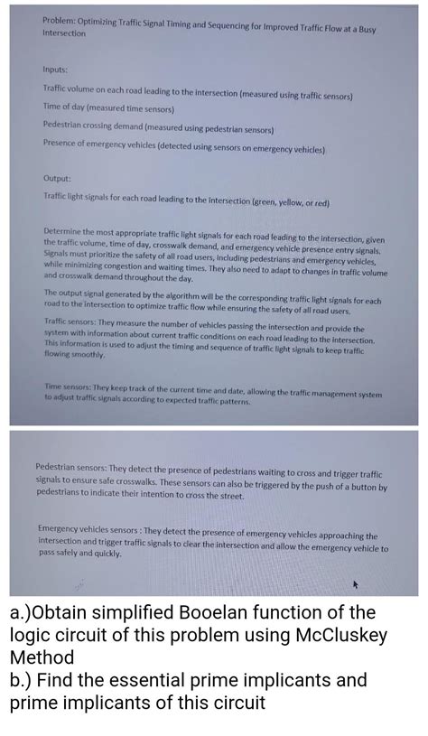 Solved Problem Optimizing Traffic Signal Timing And