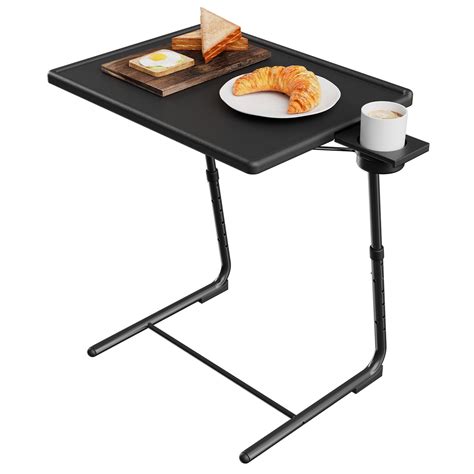 Chitooma Tv Tray Table With Cup Holders Portable C Shaped Side Dinner