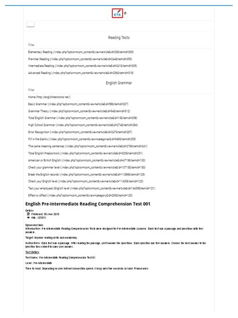 English Pre Intermediate Reading Comprehension Test 001 2 Pdf Bison American Bison