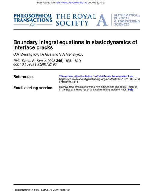 Interface Cracks Boundary Integral Equations In Elastodynamics Of Pdf Linear Elasticity