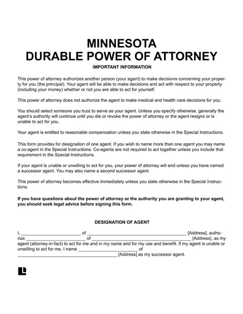Free Minnesota Power Of Attorney Forms Pdf And Word
