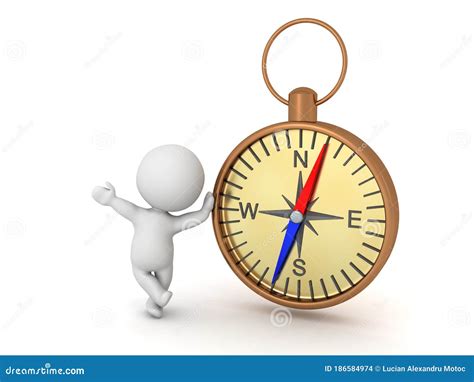 3d Character Leaning On Compass Stock Illustration Illustration Of