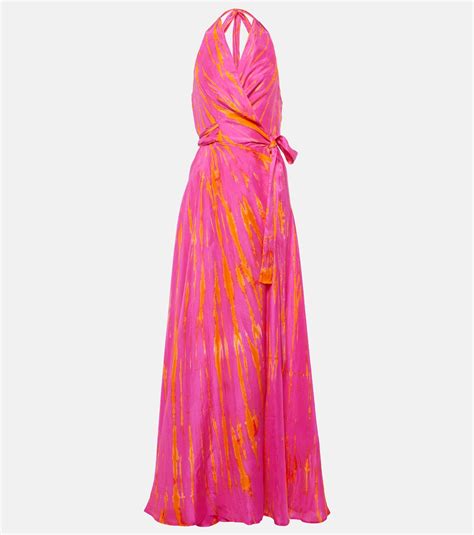 Halterneck Silk Satin Wrap Dress In Pink Anna Kosturova Mytheresa
