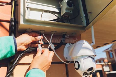 Technician Female Setup Cctv Camera On Wall Stock Photo Image Of Holding Cctv