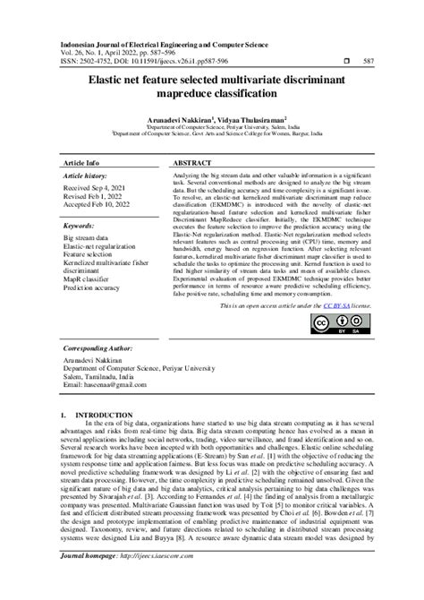 Pdf Elastic Net Feature Selected Multivariate Discriminant Mapreduce