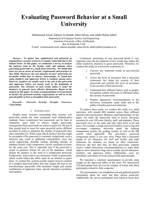 Pdf Password Security Password Behavior Analysis At A Small University