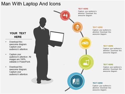 Man With Laptop And Icons Powerpoint Template