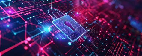 High Tech Cyber Security Theme With A Holographic Lock Network Nodes