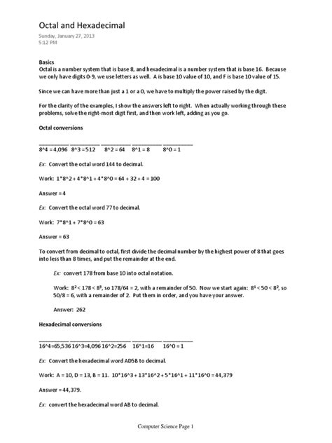 Octal And Hexadecimal Pdf Mathematical Notation Theory Of Computation