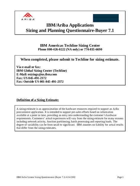 ibm ariba applications sizing and planning questionnaire doc